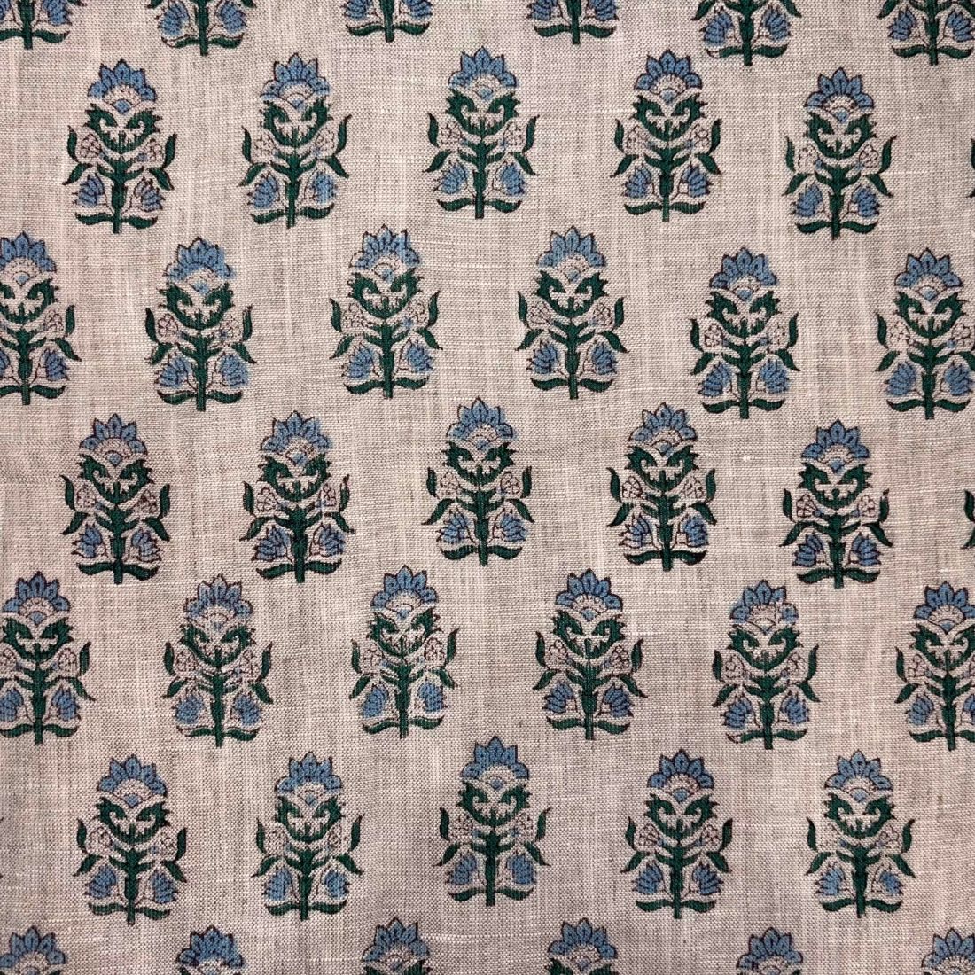 Bagh Linen 58" Block-Printed Buta Upholstery Fabric –... – Loomkaari Studio